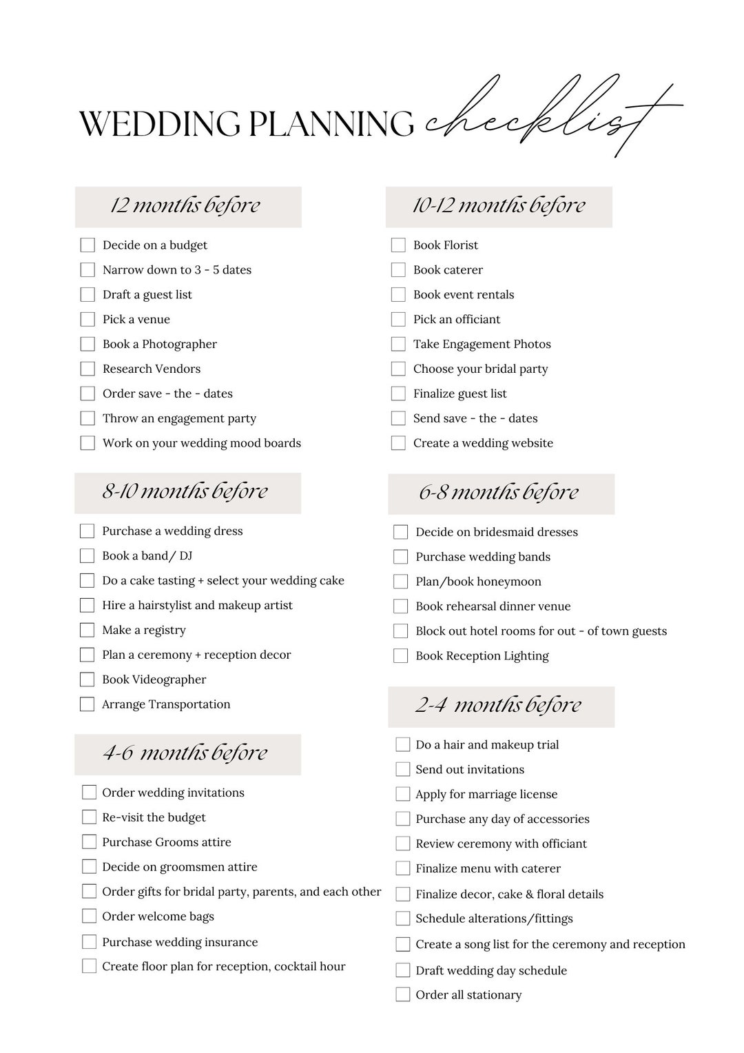 Wedding Checklist,wedding Venue Checklist,wedding Planner Checklist ...