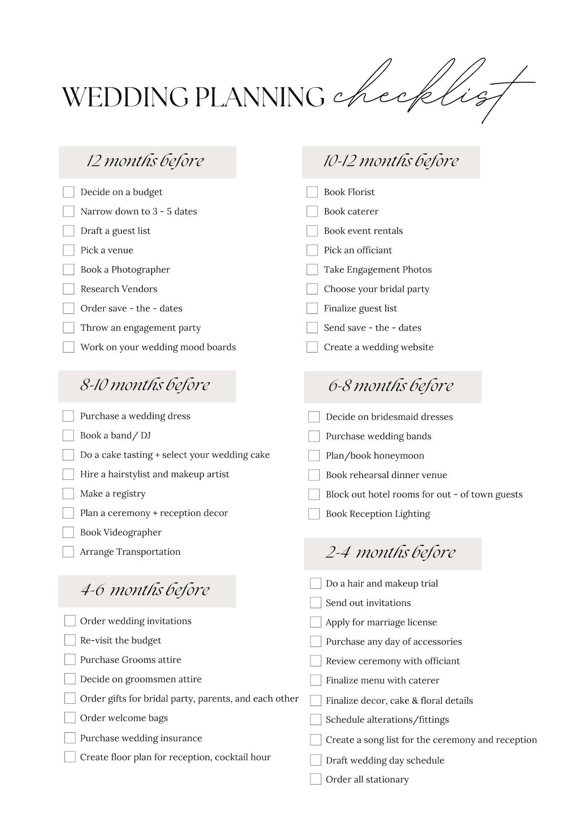 Wedding Checklist,wedding Venue Checklist,wedding Planner Checklist ...