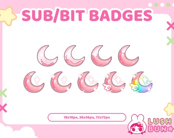 Pink Mystic Moon Sub Badges / Twitch Bit Badges / Pastel Sparkle Moon ...