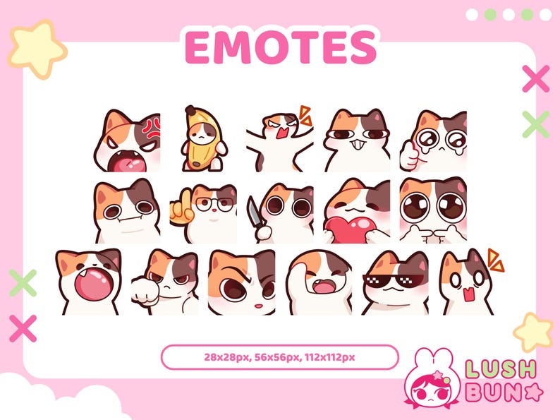 Calico Cat Emotes | 16 Pack | Twitch & Discord | Kawaii Stream Emoji ...