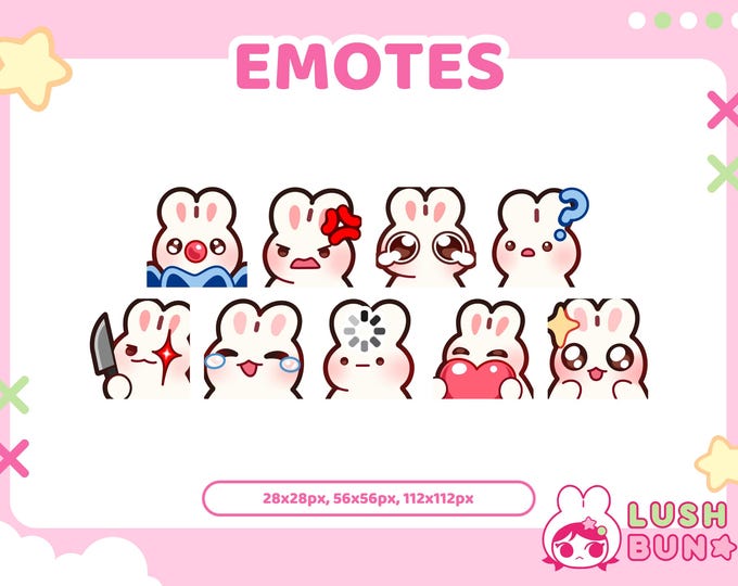 Twitch Emotes | Discord Emotes Pack (8) | Cute White Bunny Emotes Style ...