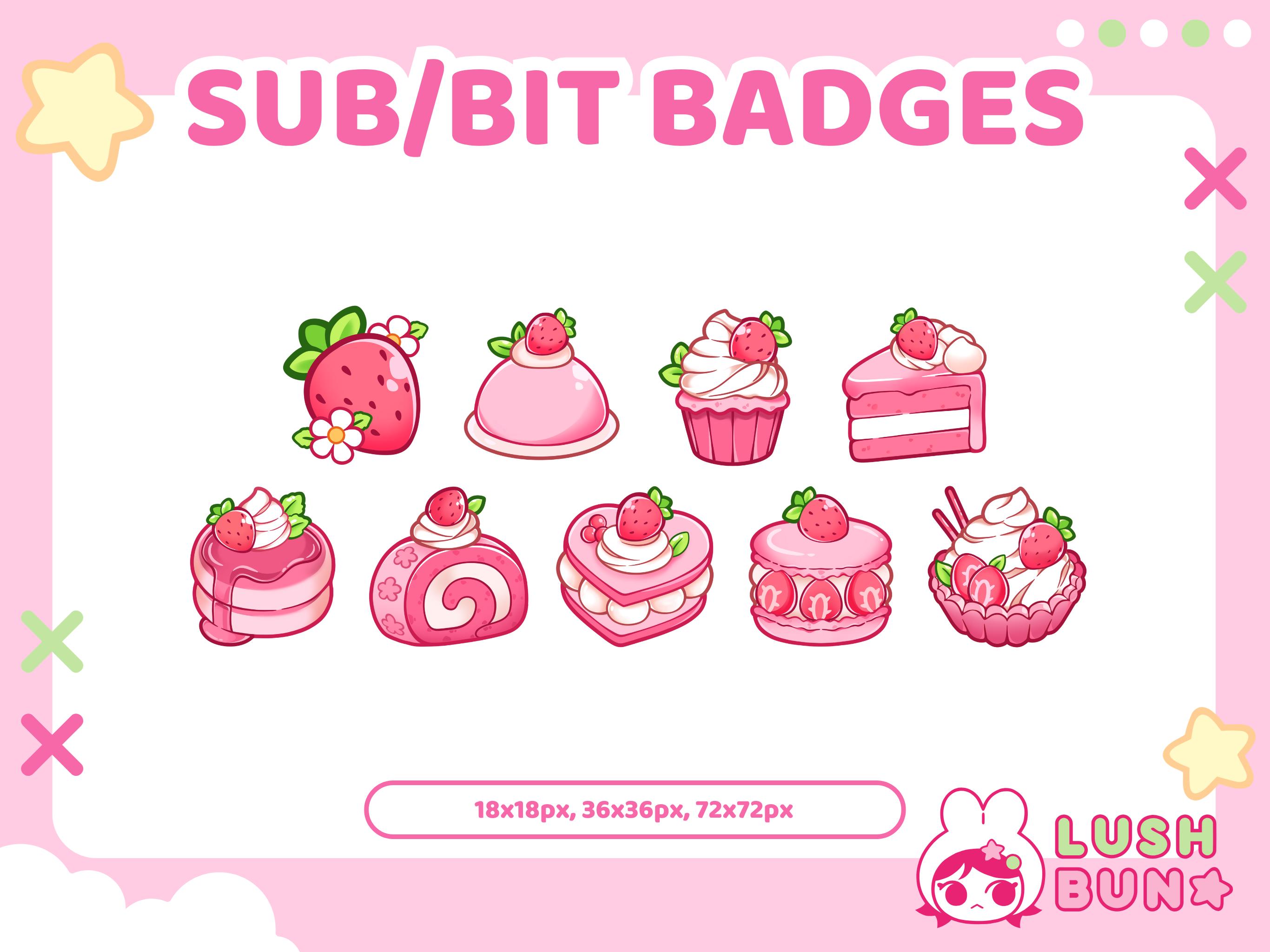 Twitch Sub/bit Badges Pack 9pcs | Strawberry Cafe Badges | Twitch ...