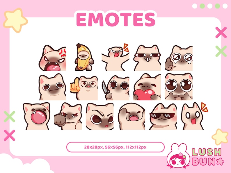 Siamese Cat Emotes | 16 Pack | Twitch & Discord | Kawaii Stream Emoji ...