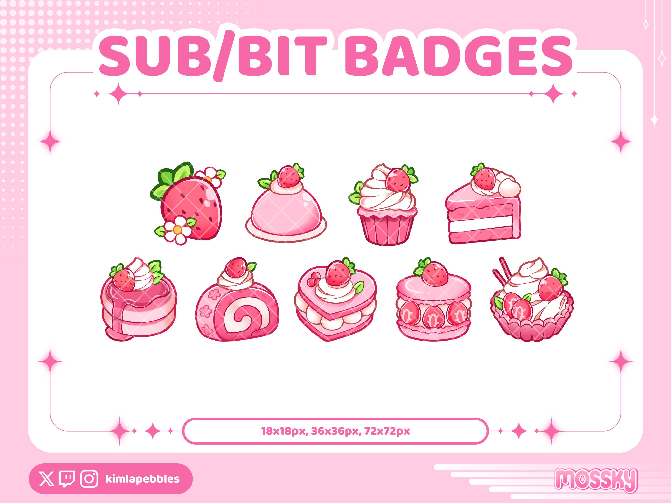 Twitch Sub/bit Badges Pack 9pcs | Strawberry Cafe Badges | Twitch ...