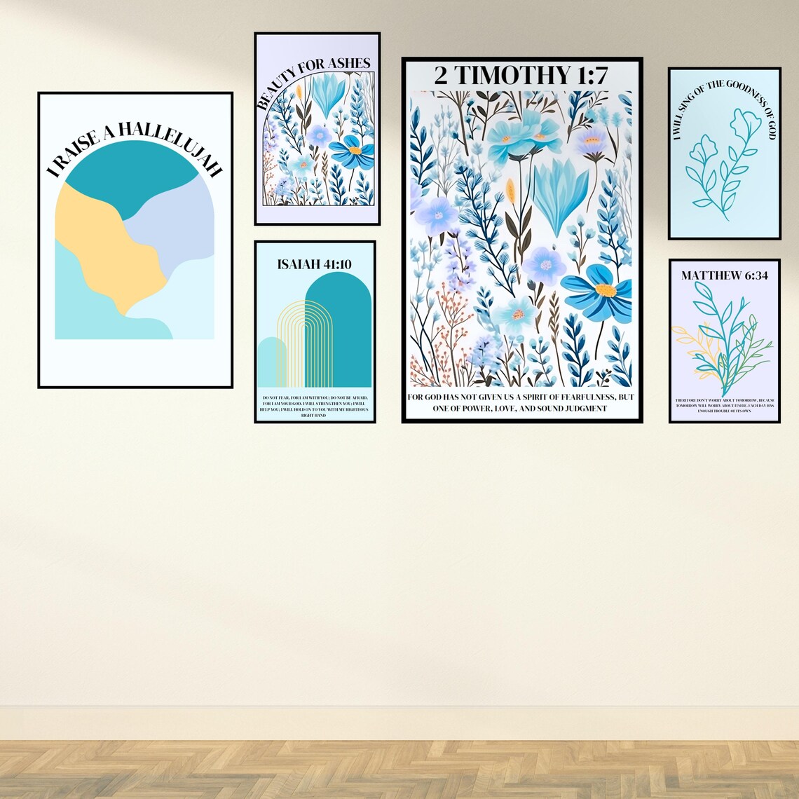 Vintage Boho Floral Chic Blue Christian Artwork Print Digital Download ...
