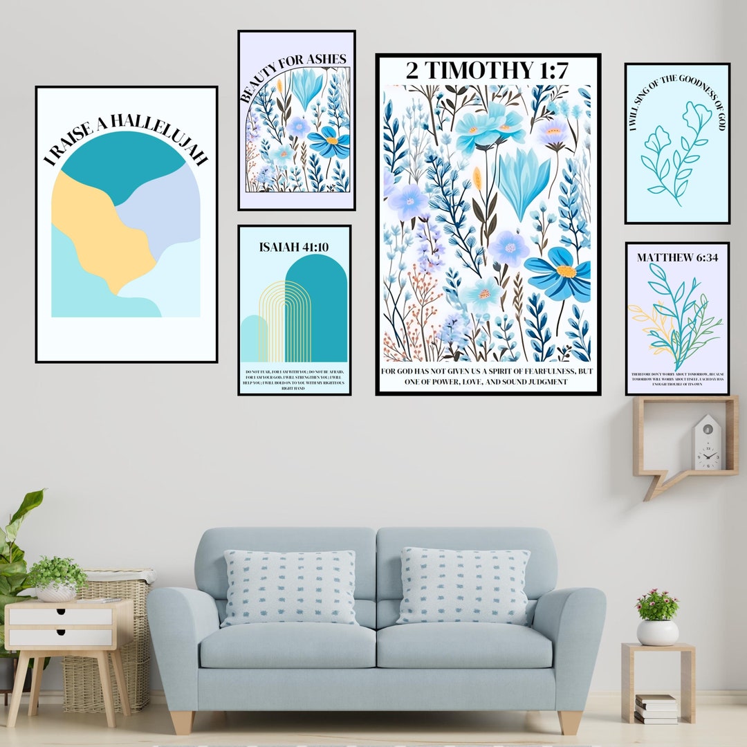 Vintage Boho Floral Chic Blue Christian Artwork Print Digital Download ...