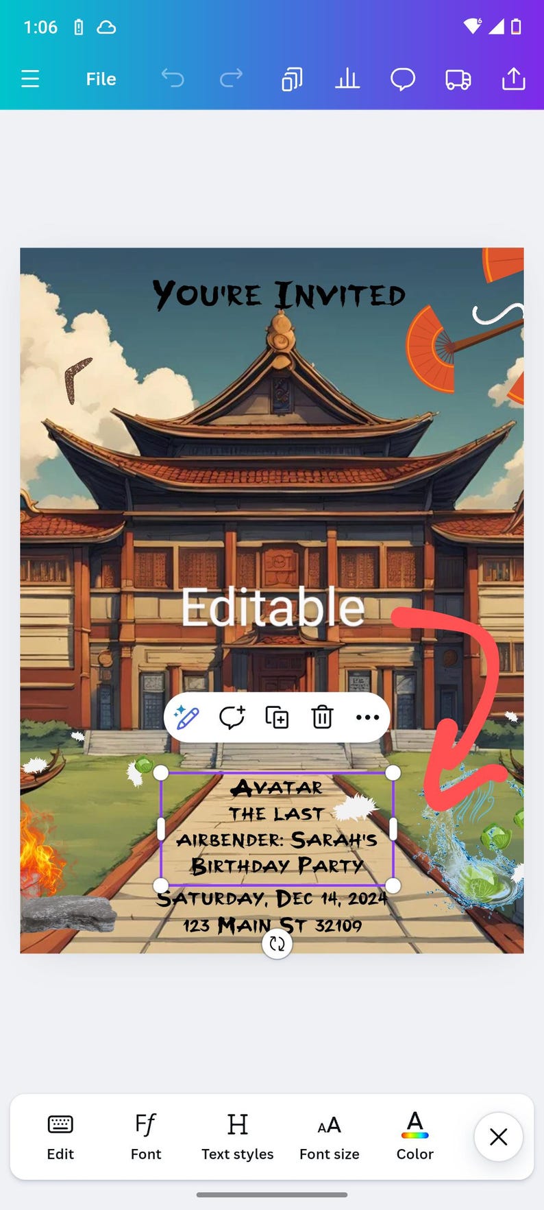 Avatar the Last Airbender Academy Themed Birthday Invitation Editable ...