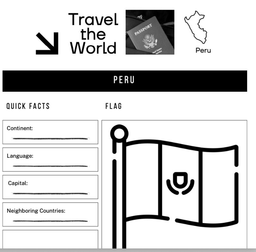 Peru Worksheet Peru Basic Info Printable Peru Landmarks Peru Quiz - Etsy