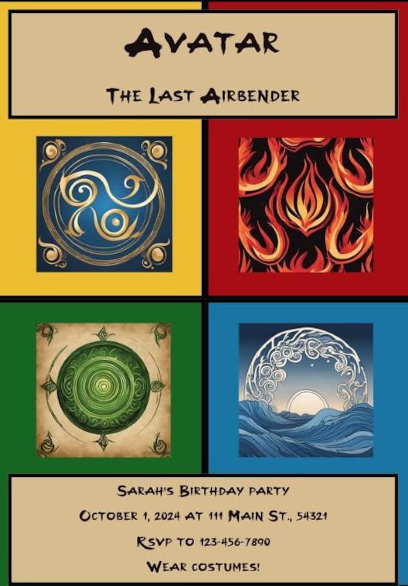 Avatar the Last Airbender Birthday Invitation Editable Template - Etsy ...
