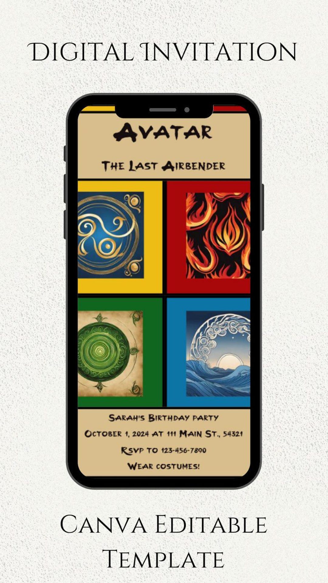 Avatar the Last Airbender Birthday Invitation Editable Template - Etsy