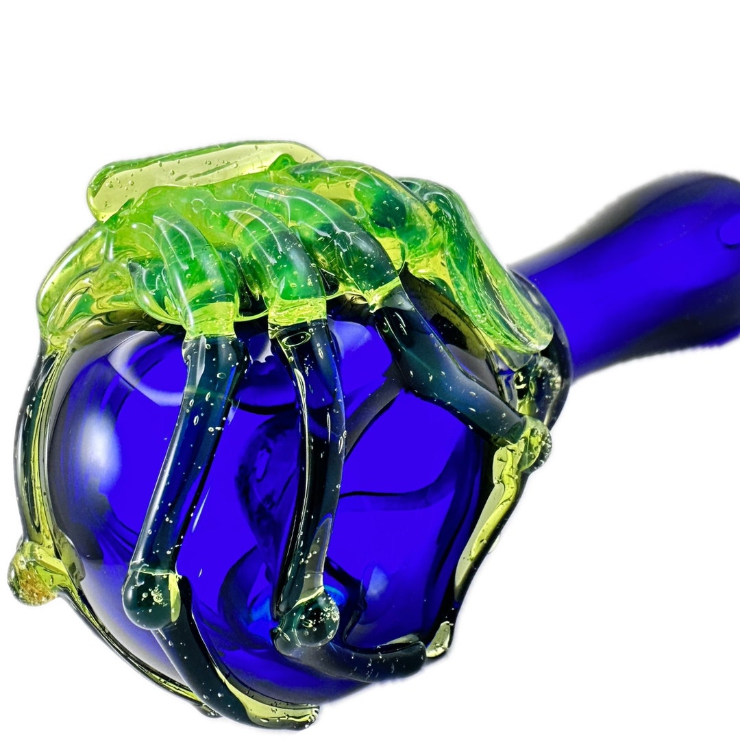 Facehugger Alien Glass Pipe. Thick Hand Blown Cobalt Blue Spoon With ...