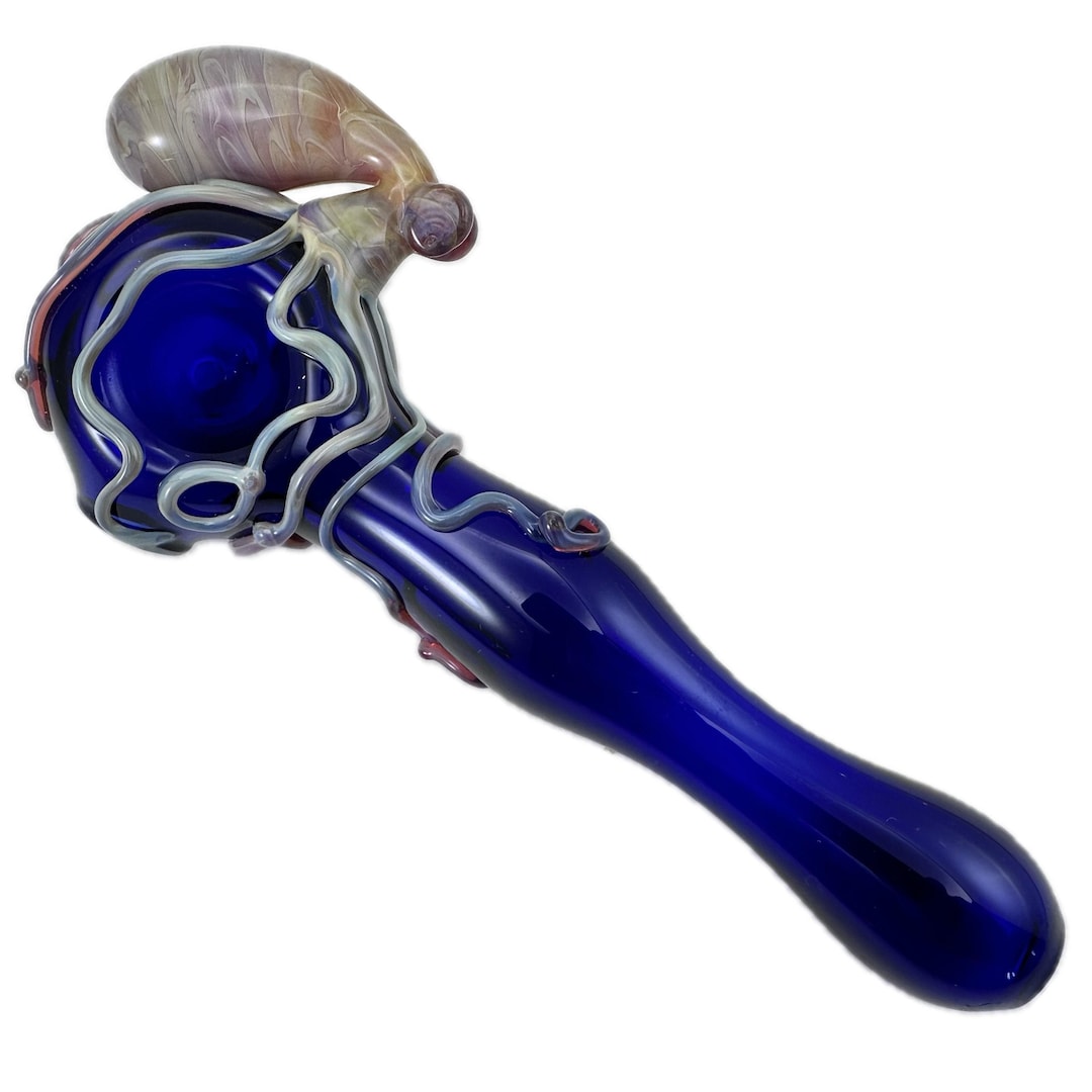 Octopus Glass Pipe Large Pyrex Hand-blown Cobalt Blue Spoon With ...