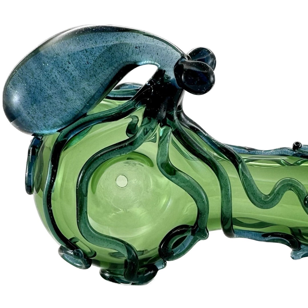 Octopus Glass Pipe. Large Pyrex Hand Blown Emerald Green Spoon - Etsy
