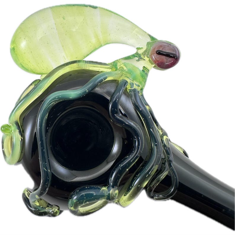 Hand Blown Glass Octopus Pipe, Black Spoon With Real Eyes (custom ...
