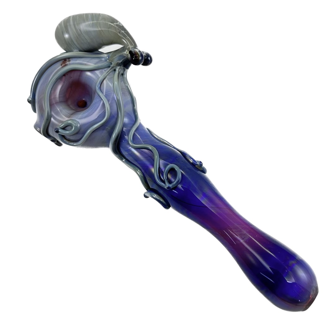 Octopus Glass Pipe. Large Pyrex Hand Blown Amber Purple Spoon With ...