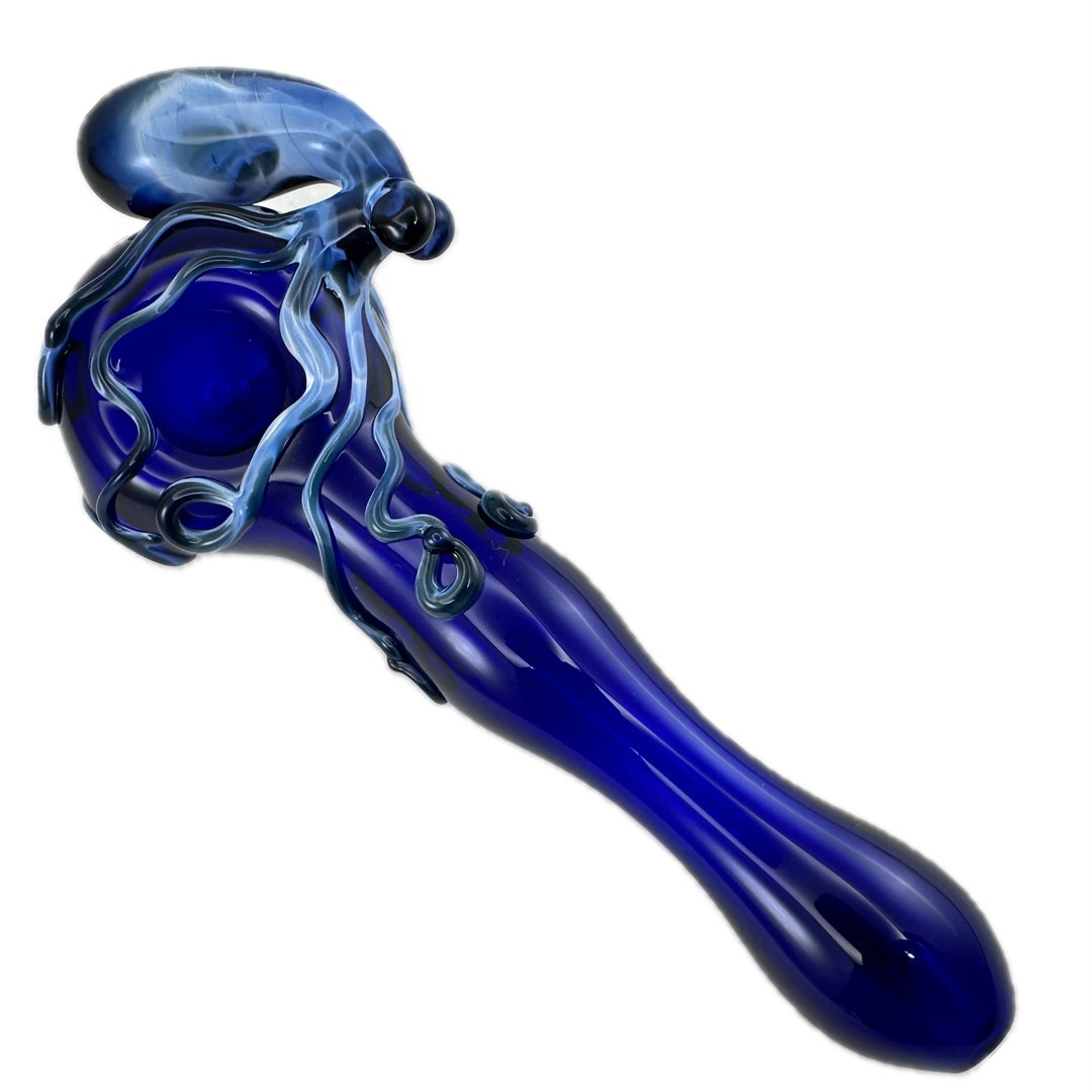 Octopus Glass Pipe. Large Pyrex Hand Blown Cobalt Blue Spoon With ...