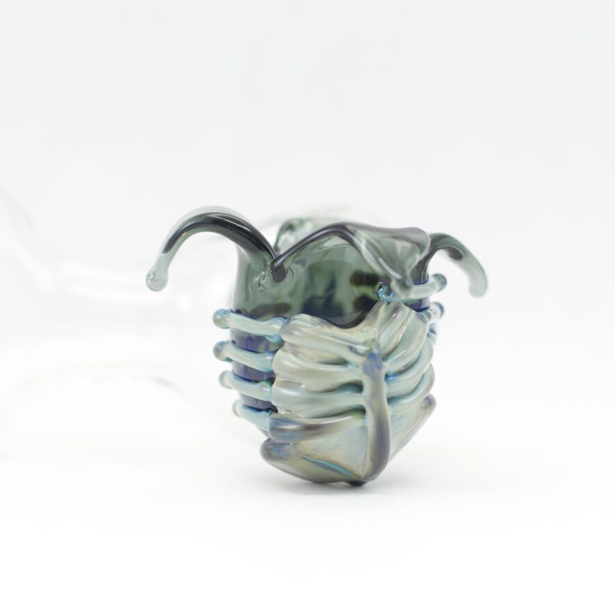 Facehugger Large Glass Spoon Pipe with Sidecar in Clear & Silver ...