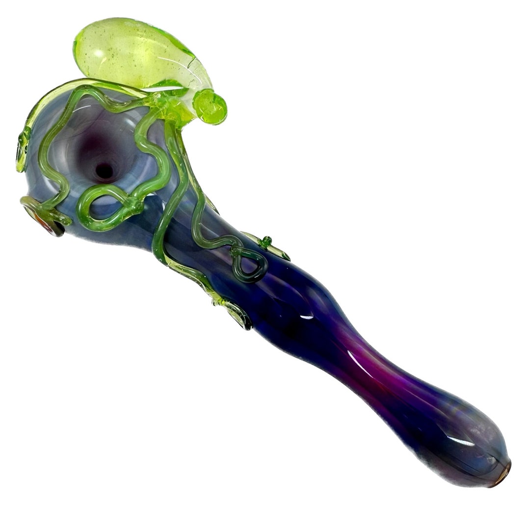 Octopus Glass Pipe. Large Pyrex Hand Blown Amber Purple Spoon With ...
