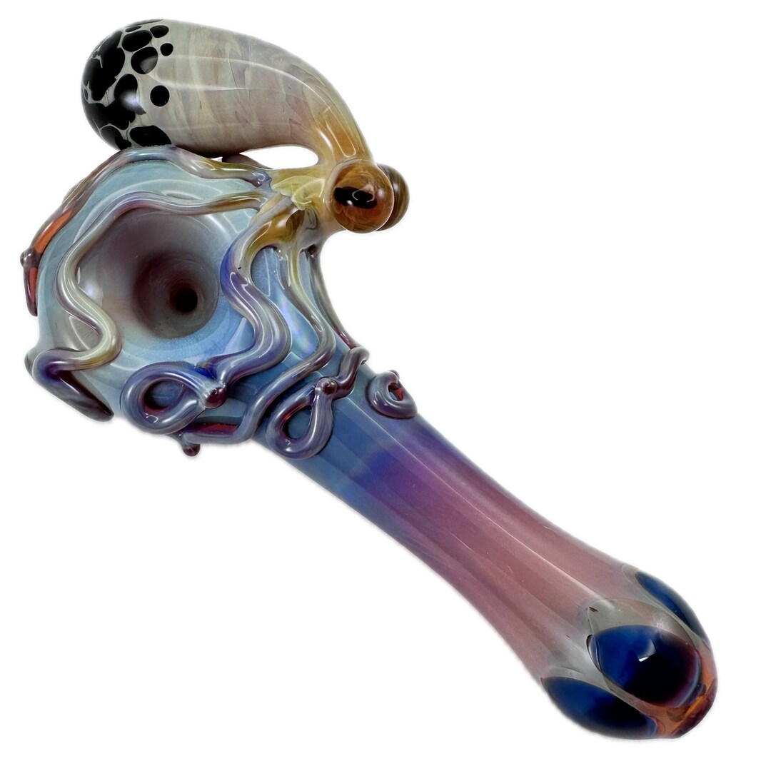 Octopus Glass Pipe Spoon. Hand Blown Amber Purple Heady Tobacco With ...