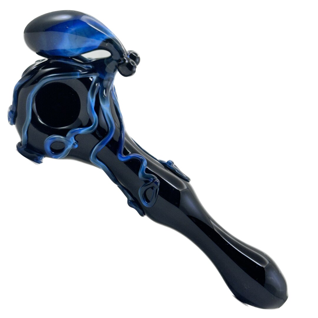 Octopus Glass Pipe. Large Pyrex Hand Blown Black Spoon With Flamework ...