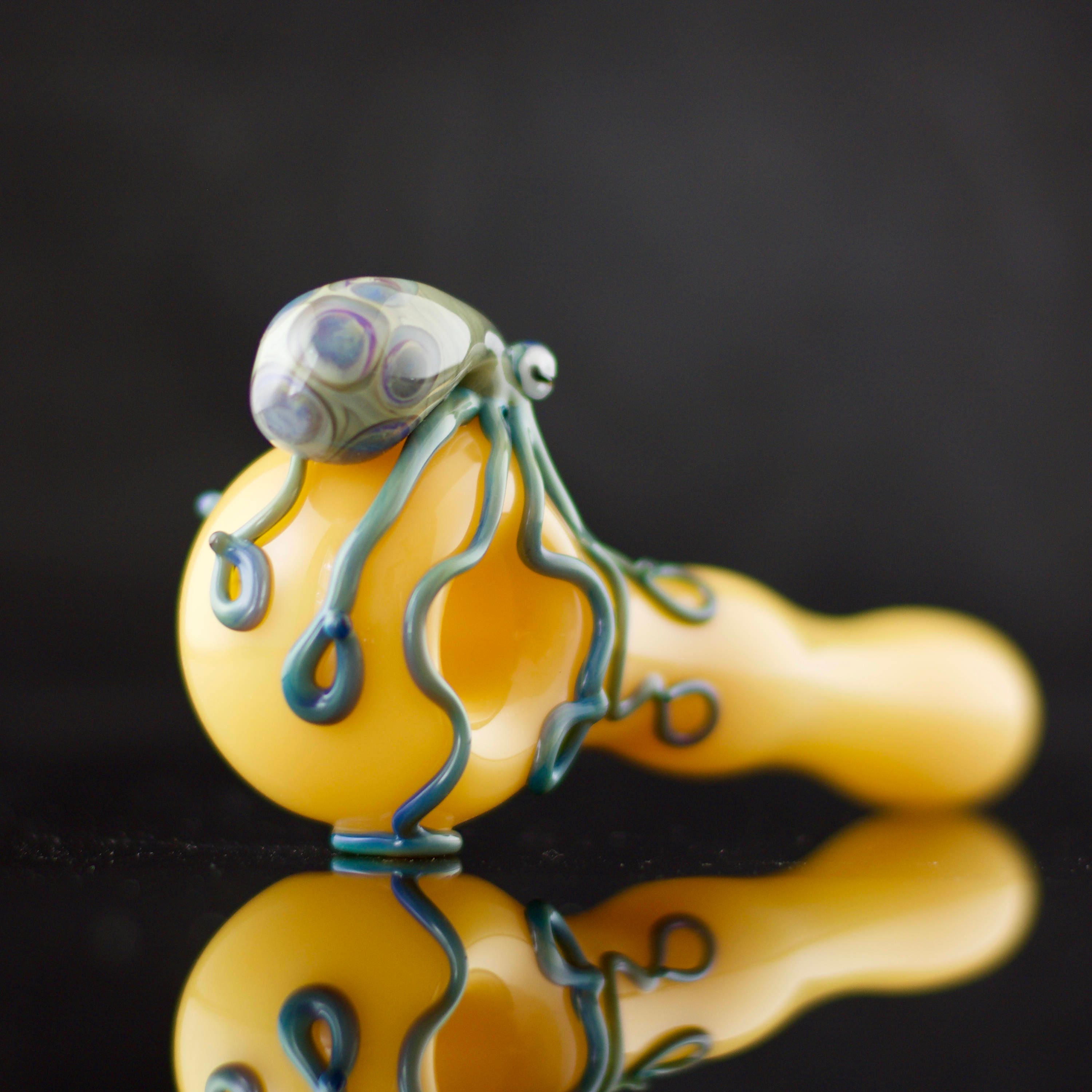 Octopus Large Glass Spoon Pipe in Light Topaz & Silver Amethyst, #518