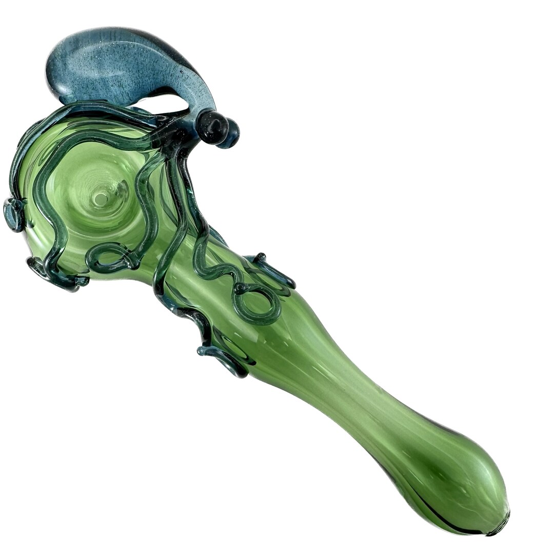 Octopus Glass Pipe. Large Pyrex Hand Blown Emerald Green Spoon With ...