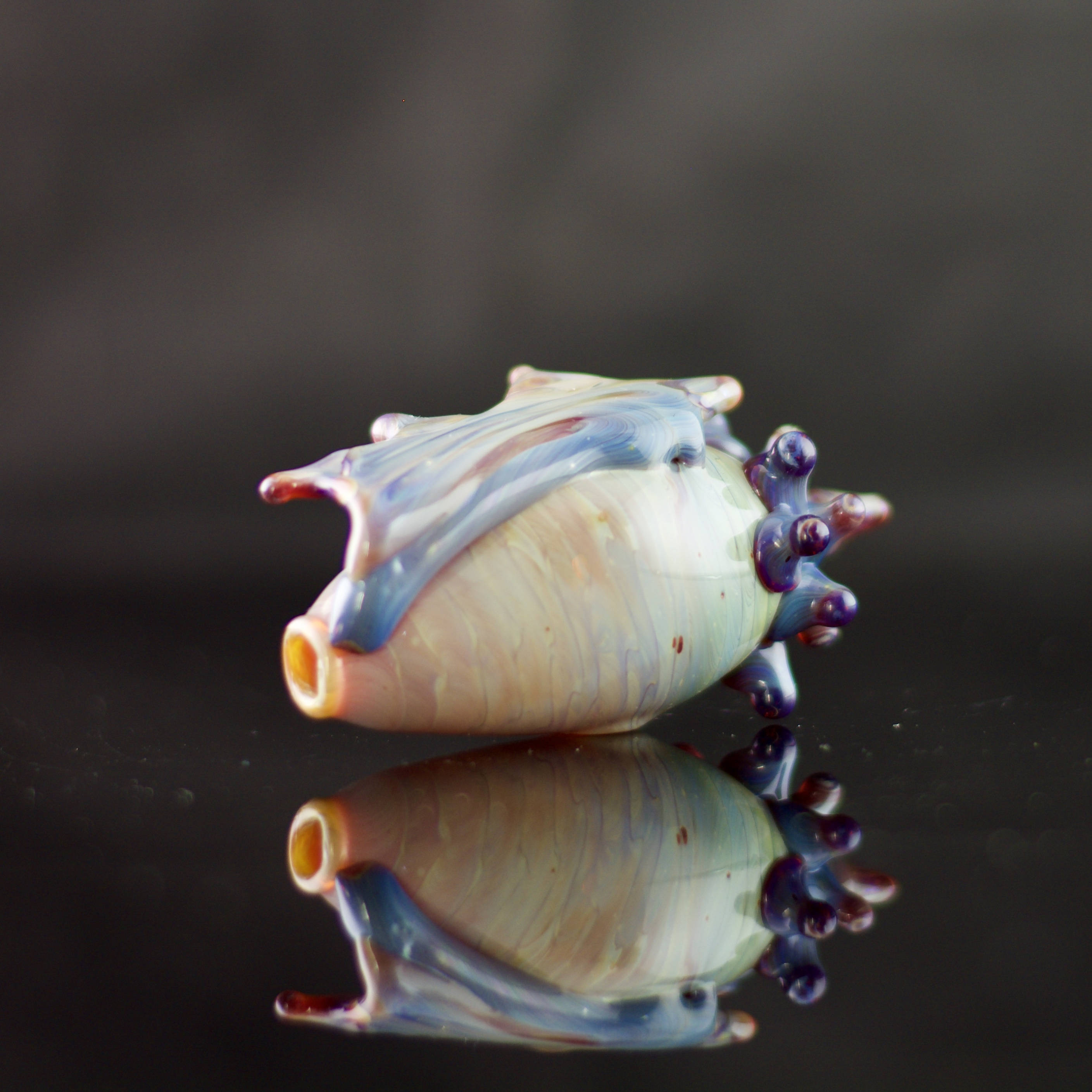 Sea Shell Glass Spoon Pipe in Double Amber Purple, #536