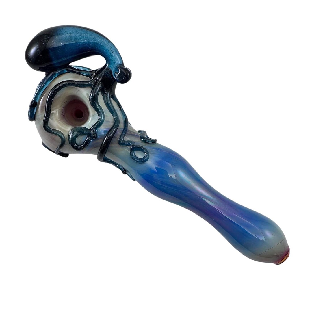 Octopus Large Glass Spoon Pipe Hand-pulled Pyrex in Blue Moon & Blue ...