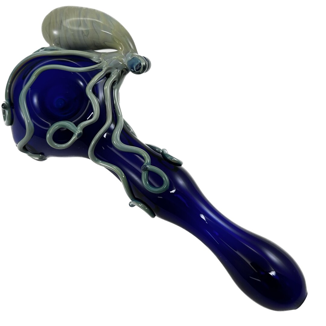Octopus Glass Pipe. Large Pyrex Hand Blown Cobalt Blue Spoon With ...