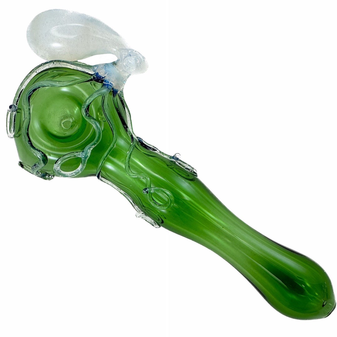 Octopus Glass Pipe. Large Pyrex Hand Blown Emerald Green Spoon With ...