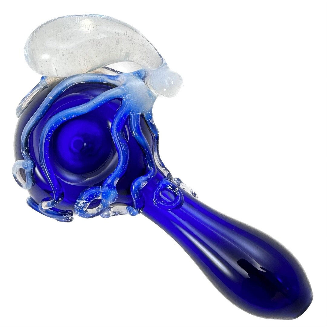 Octopus Glass Pipe Hand-blown Boro Pyrex Cobalt Blue Spoon With Secret ...