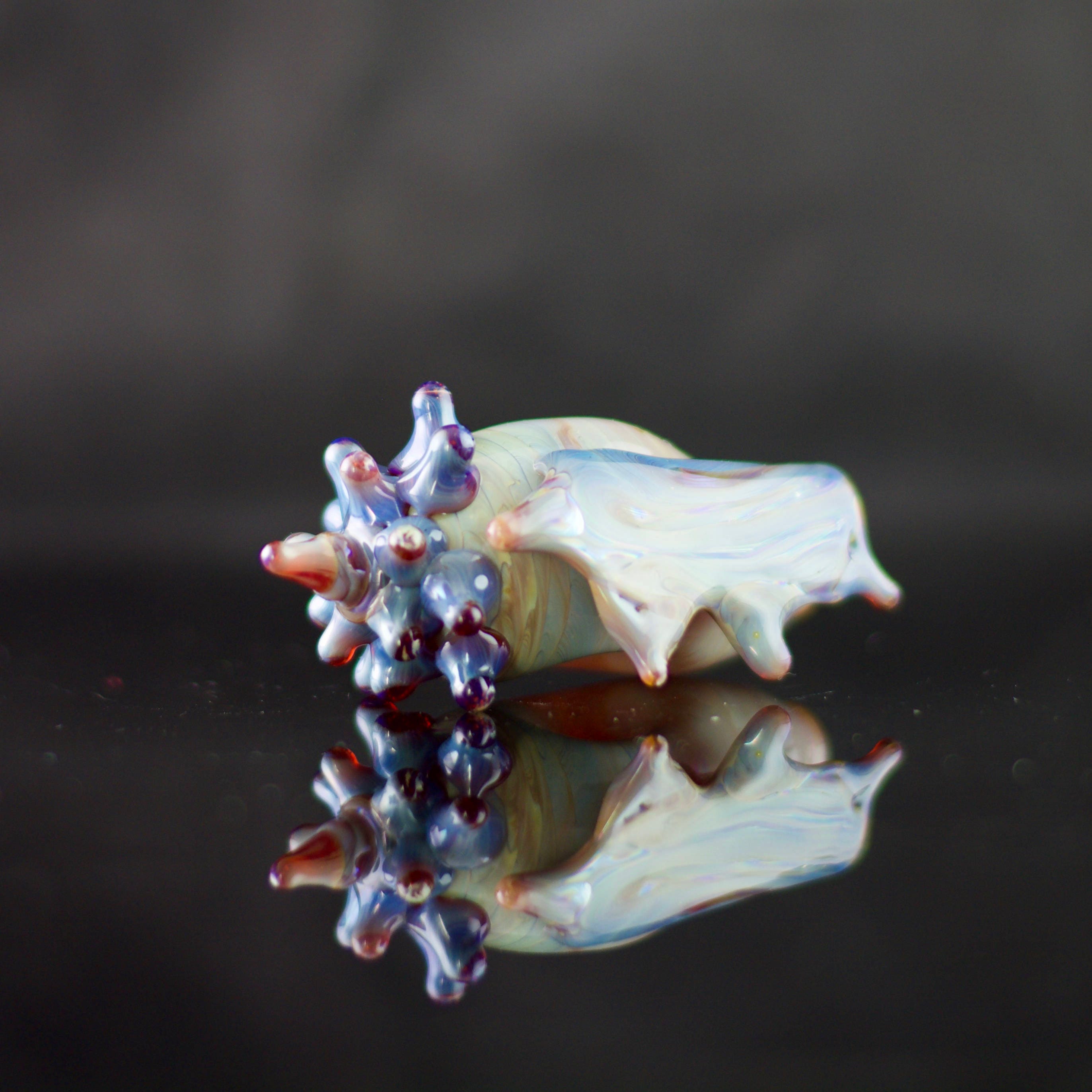 Sea Shell Glass Spoon Pipe in Double Amber Purple, #536