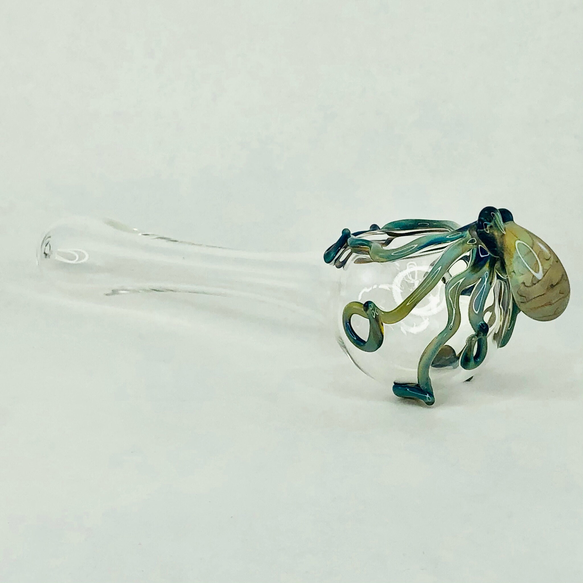 Octopus Glass Spoon Pipe in Clear & Green Amber Purple, #755