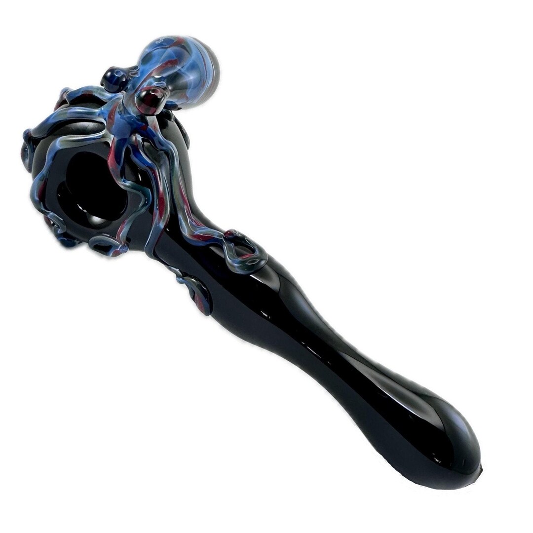 Octopus Glass Pipe Large Pyrex Hand-blown Black Spoon Flamework Fade to ...