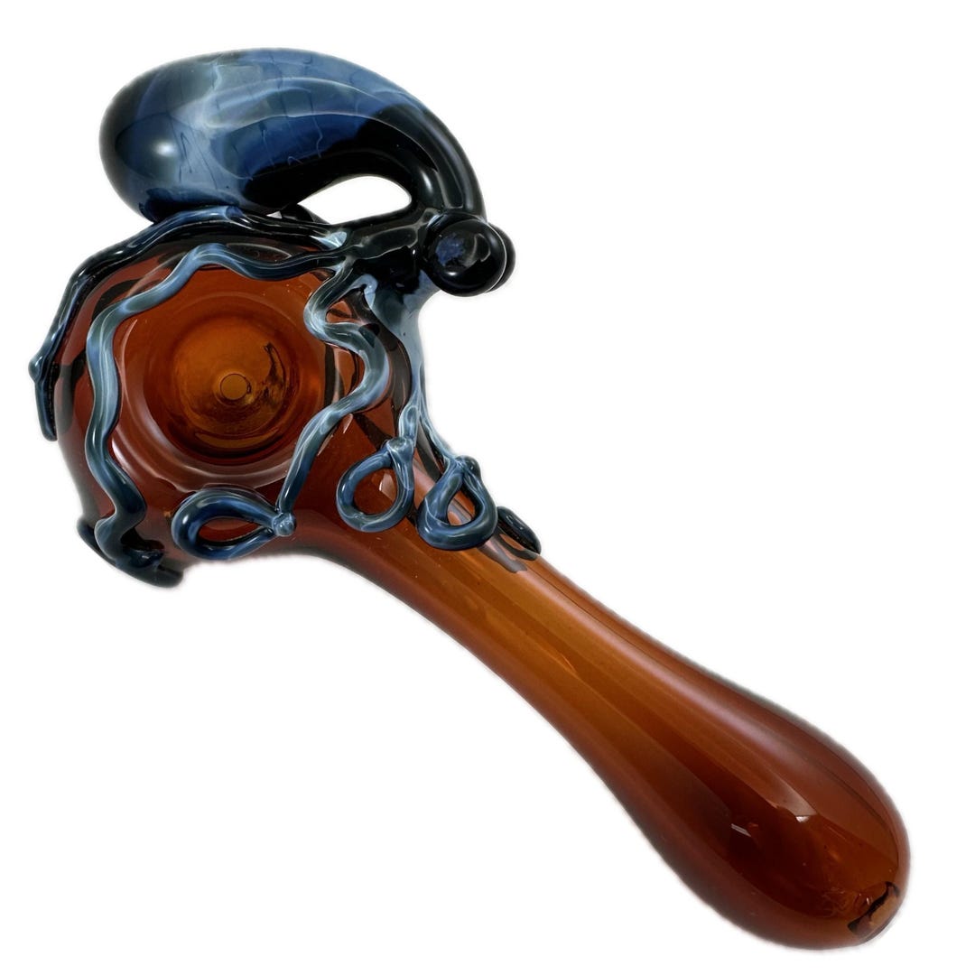 Octopus Glass Pipe. Hand Blown Boro Pyrex Amber and Fade to Black ...