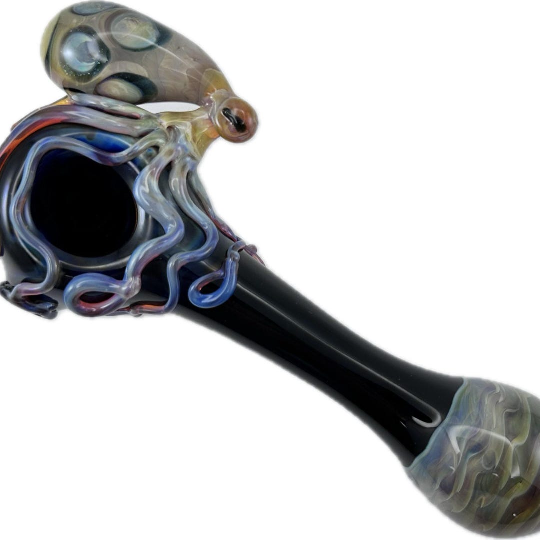 Hand Blown Octopus Glass Pipe Spoon With Triple Passion Design Black ...