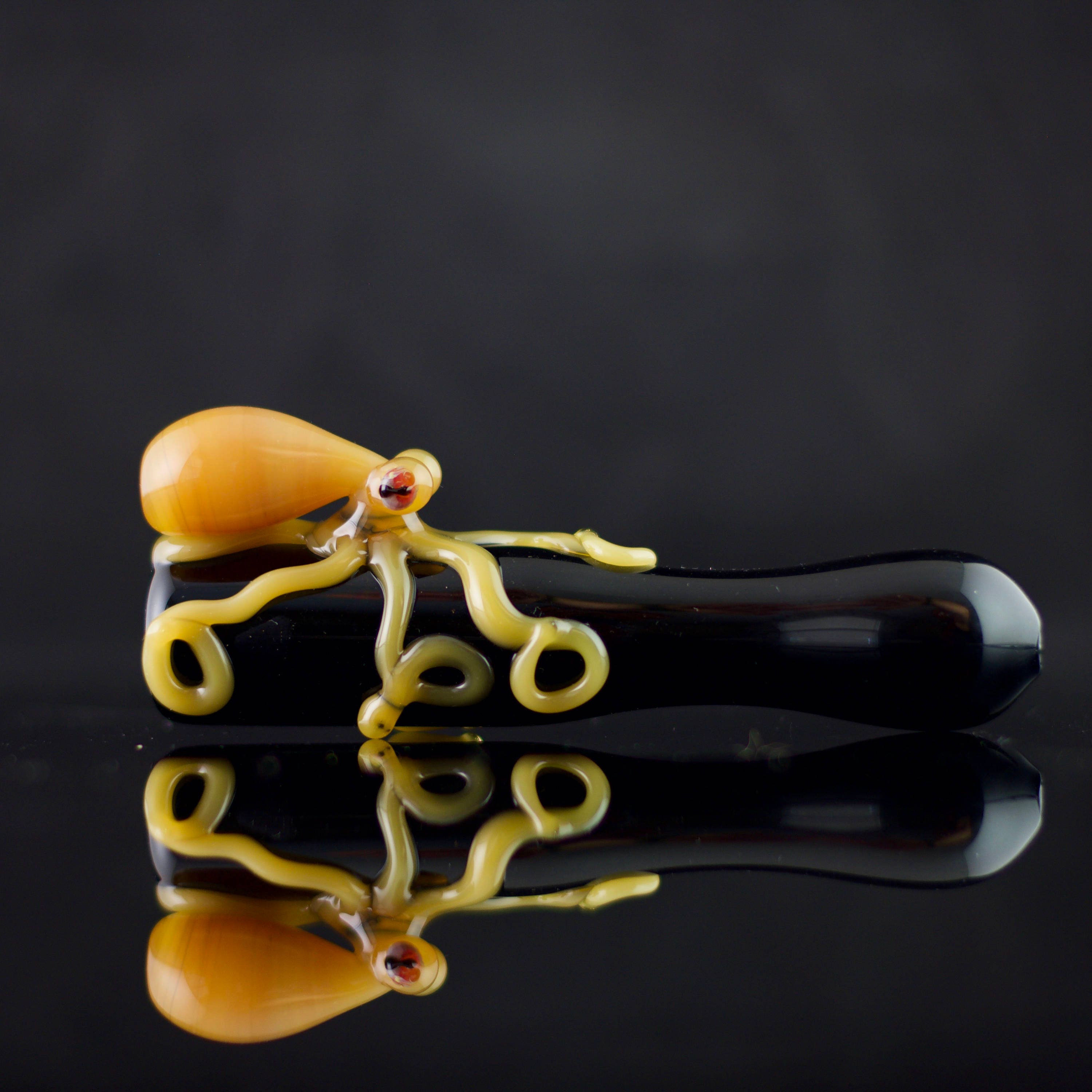 Octopus Glass Chillum Bat Pipe in Black & Light Topaz, #550