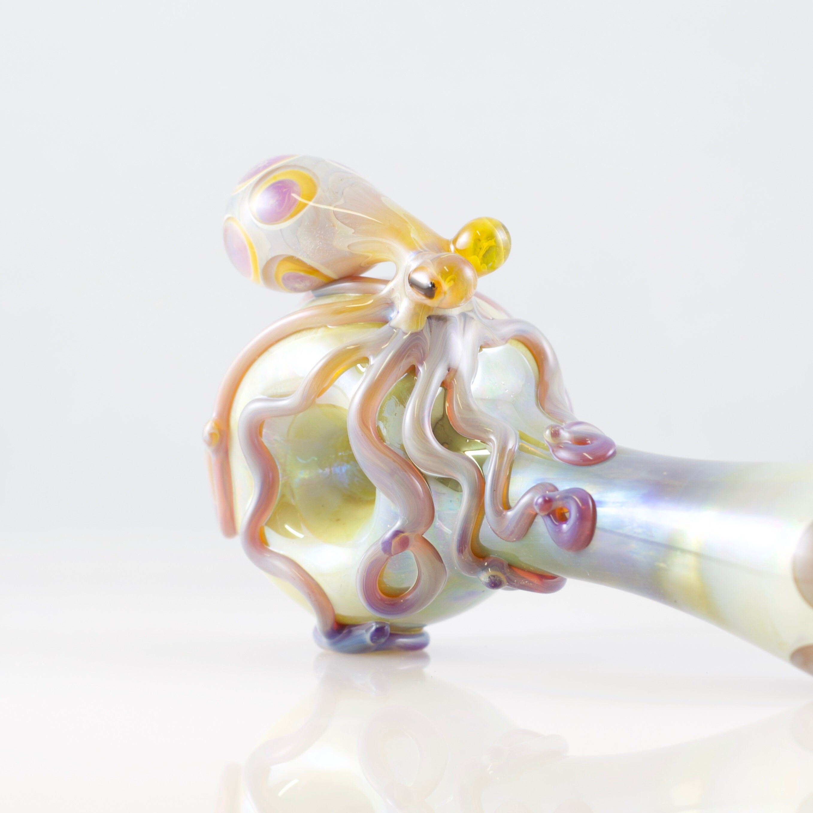 Octopus Glass Spoon Pipe in Caramel & Amber Purple, #712