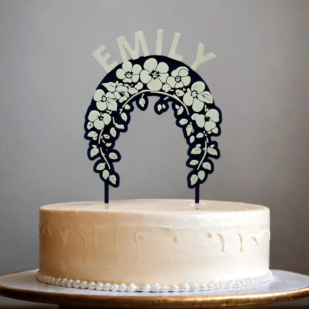 Custom Cake Topper - Flowers With Text | Custom Party Cake Sign ...