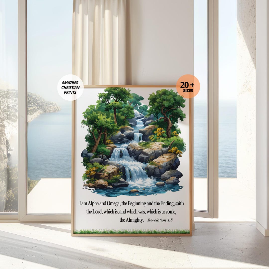 Alpha and Omega Waterfall Christian Wall Art (digital Print) - Etsy
