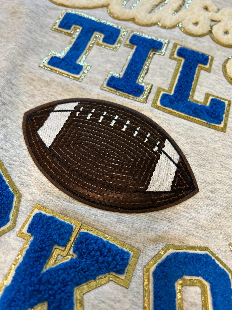 Royal Blue Lettering Classy Til Kickoff Chenille Sequin Football ...