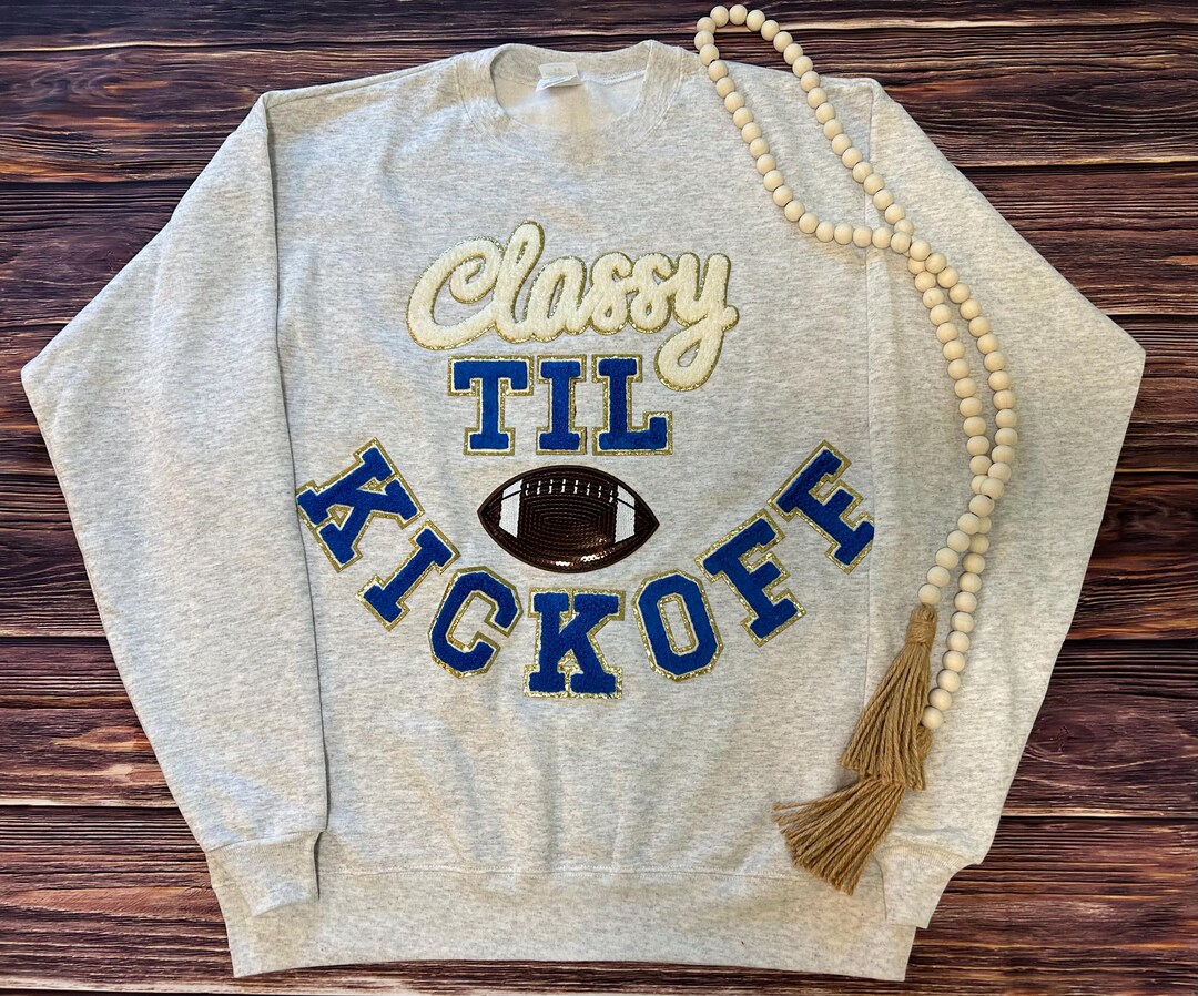 Royal Blue Lettering Classy Til Kickoff Chenille Sequin Football ...