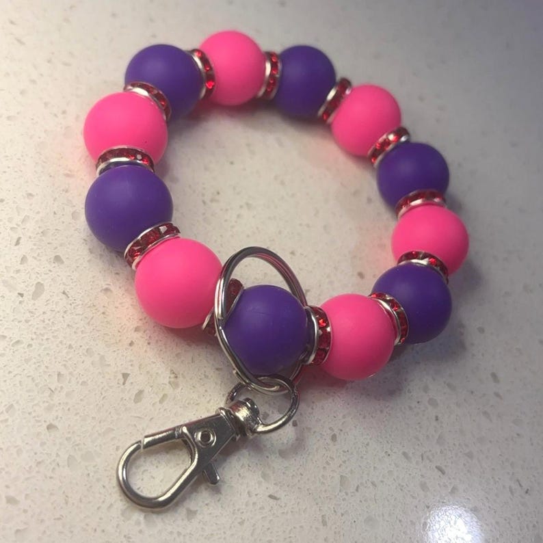 Beaded Silicone Keychain Bracelet With Tassel | Girly Colors | Vibrant ...