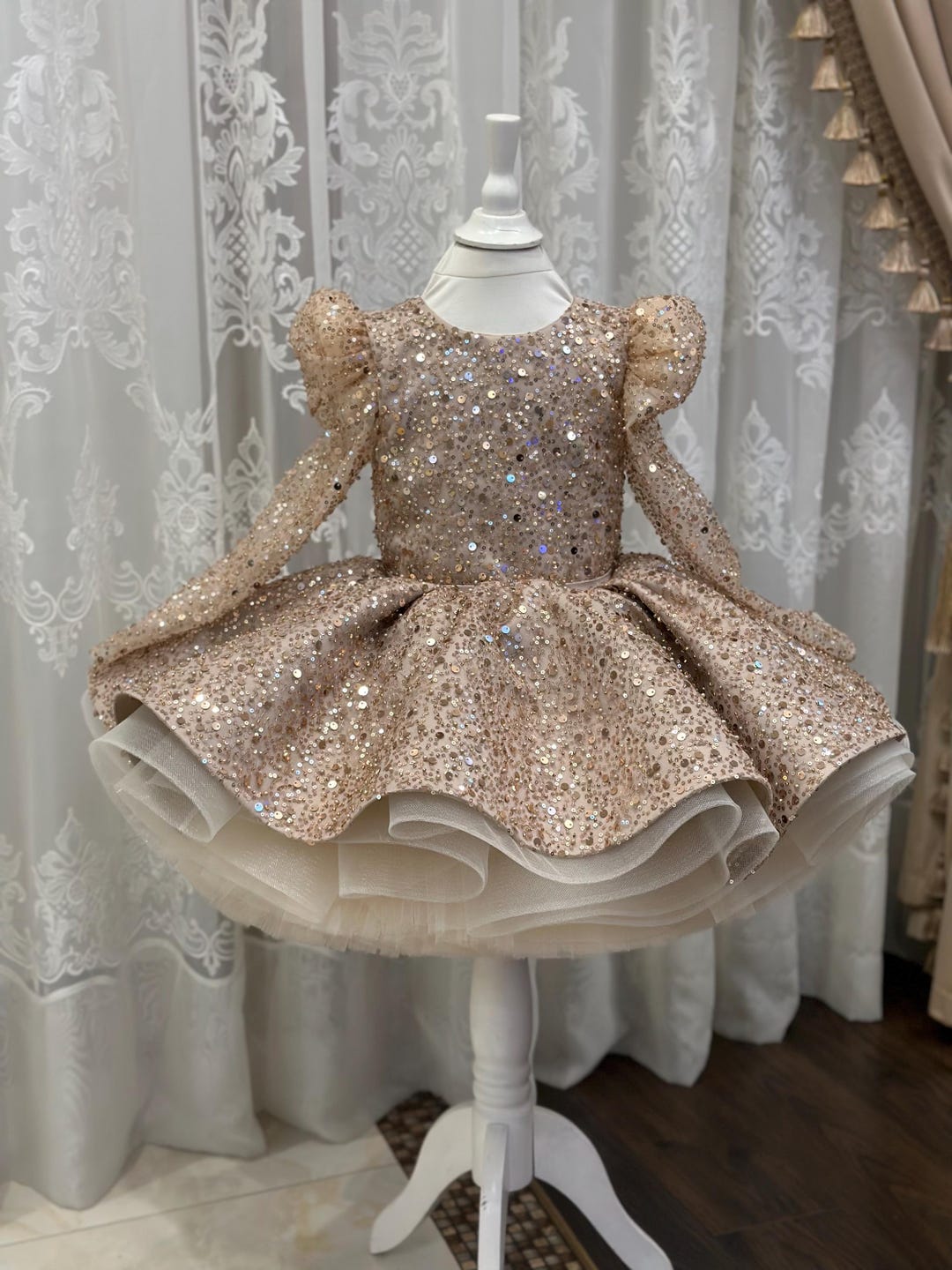 Gold Sparkling Tutu Fluffy Baby Dress. Wedding Baby Dress. 1st Birthday ...
