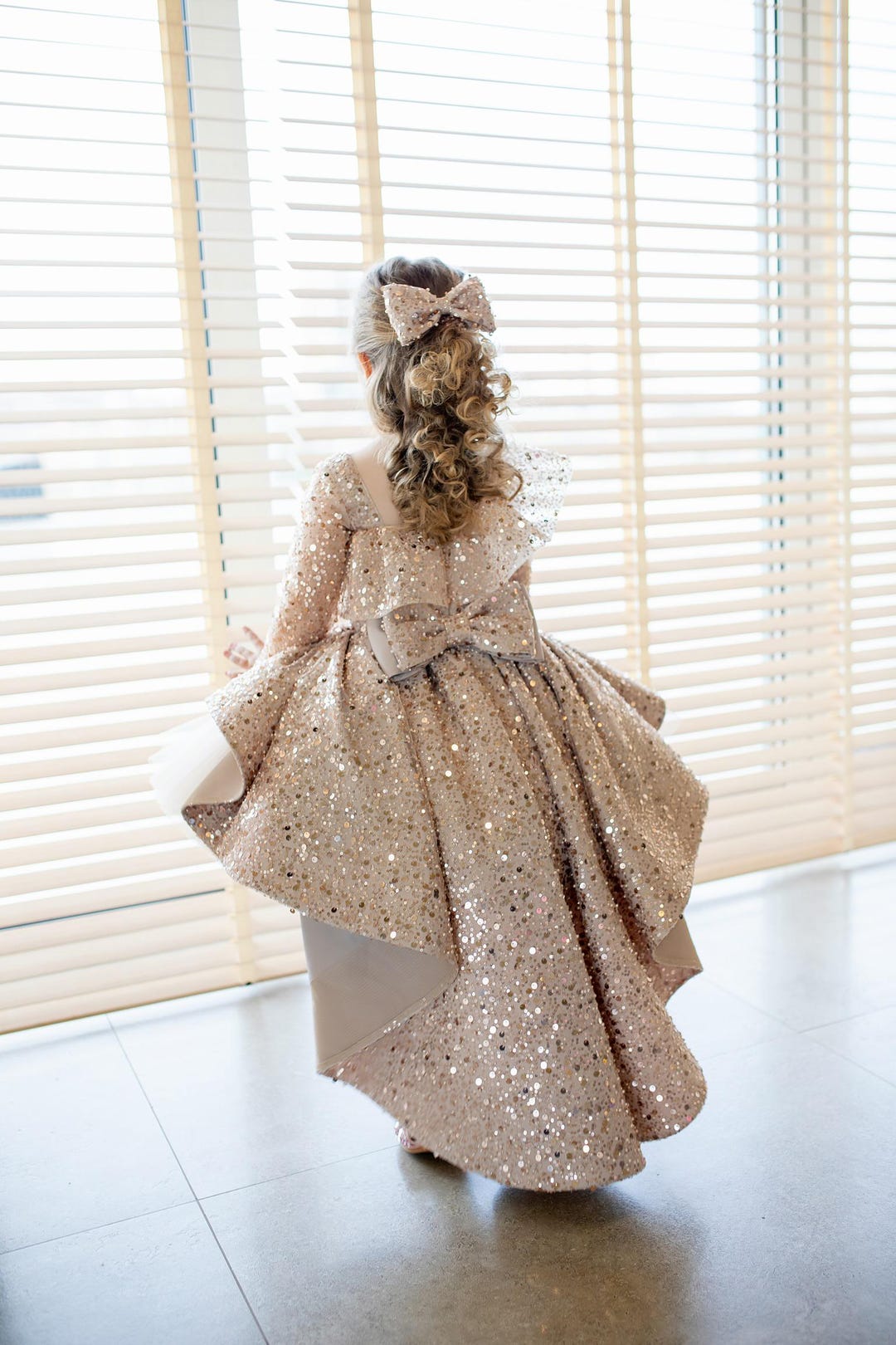 Gold Baby Girl Tutu Train Dress, Beige Birthday Girl Dress, Tutu ...