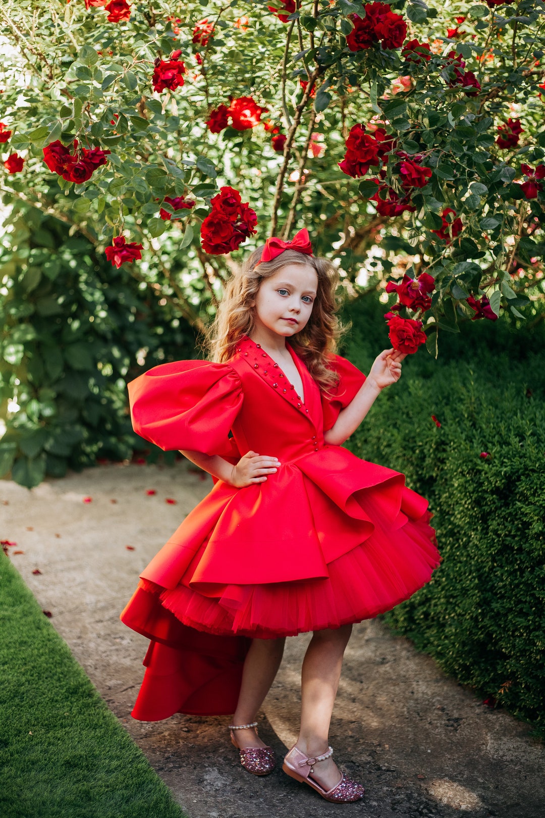 Red Baby Dress. Princess Birthday in a Beautiful Dress With a Train Red ...
