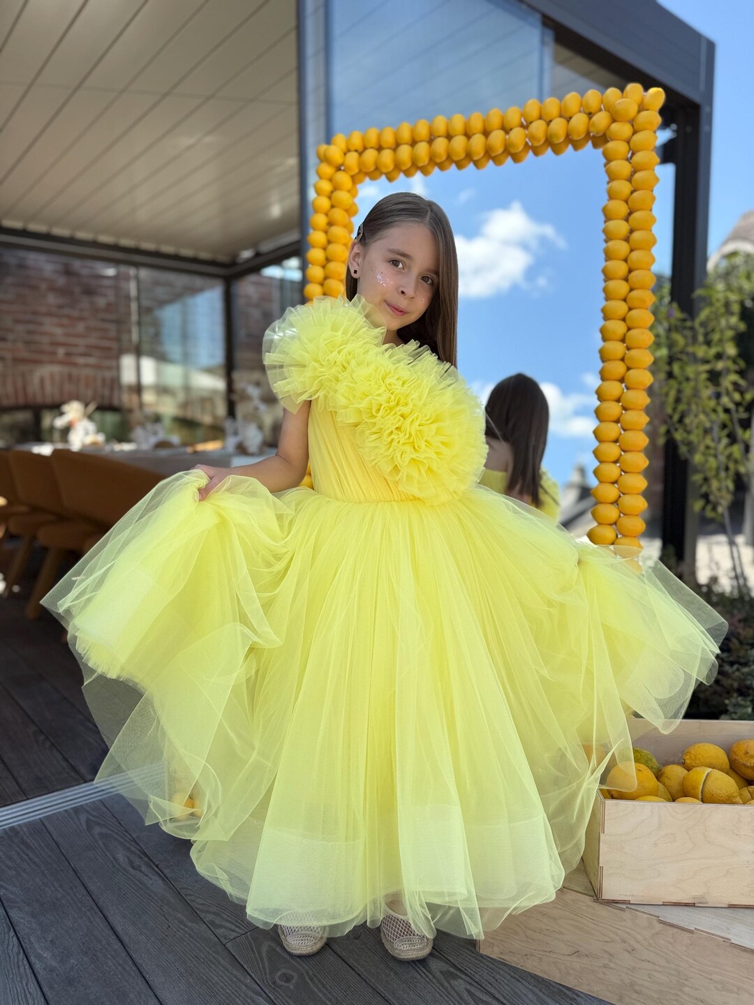 Yellow Tulle Puffy Girl Pageant Dress, Toddler Girl Dress, Flower Girl ...
