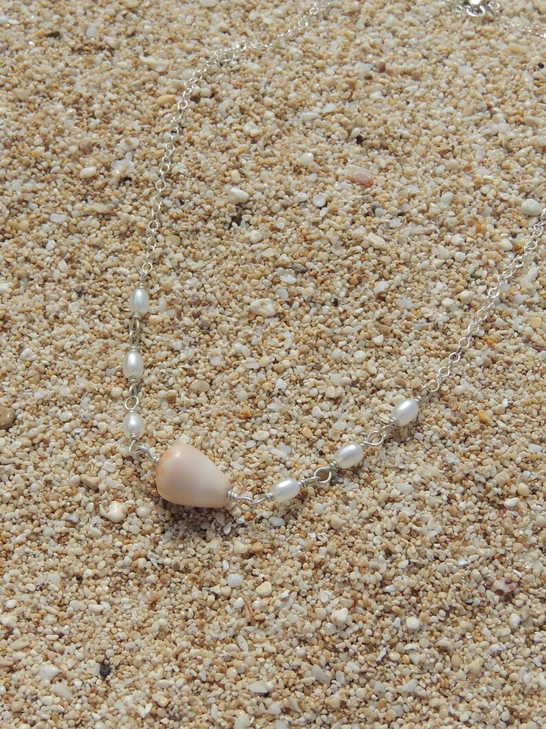 Hawaiian Cone Shell Necklace, White Pearls, Pastel Seashell, Gifts for ...