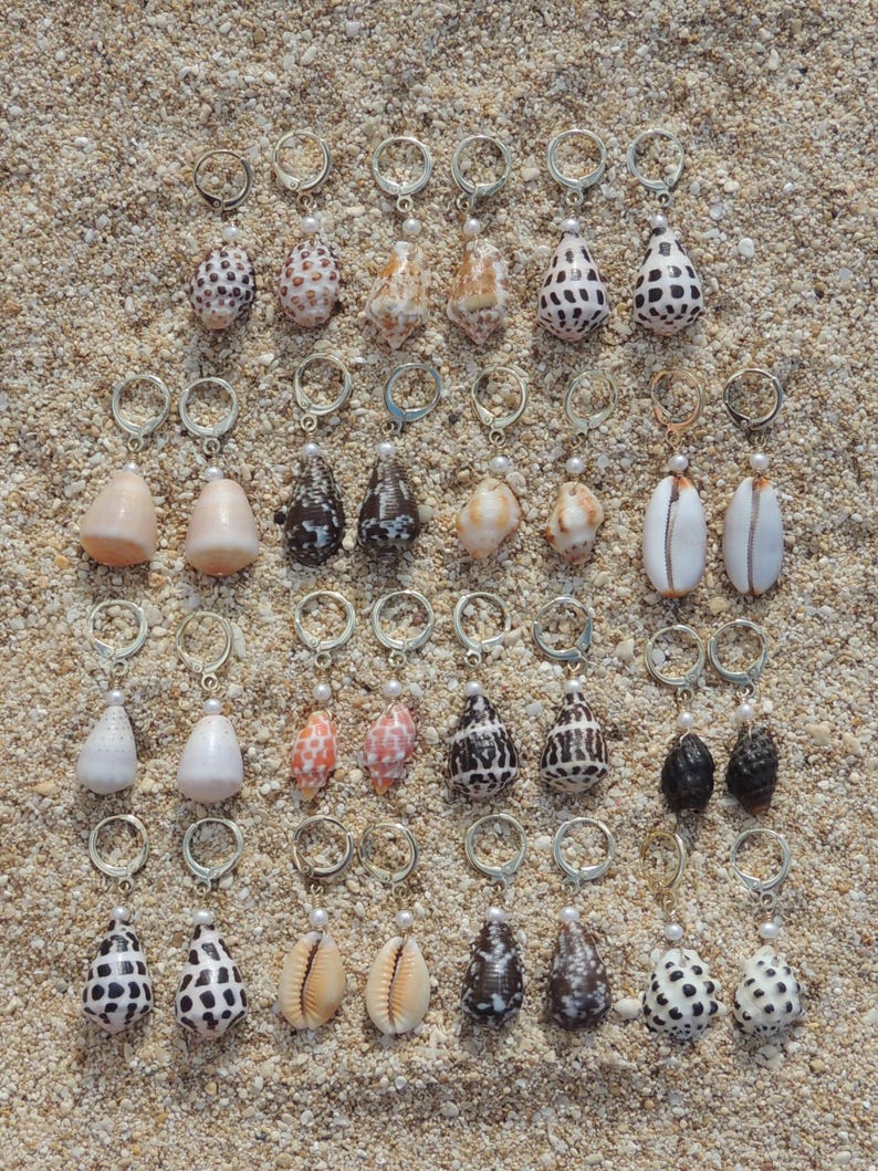 Hawaiian Triton Shell Huggies, Sterling Silver Earrings, Small ...