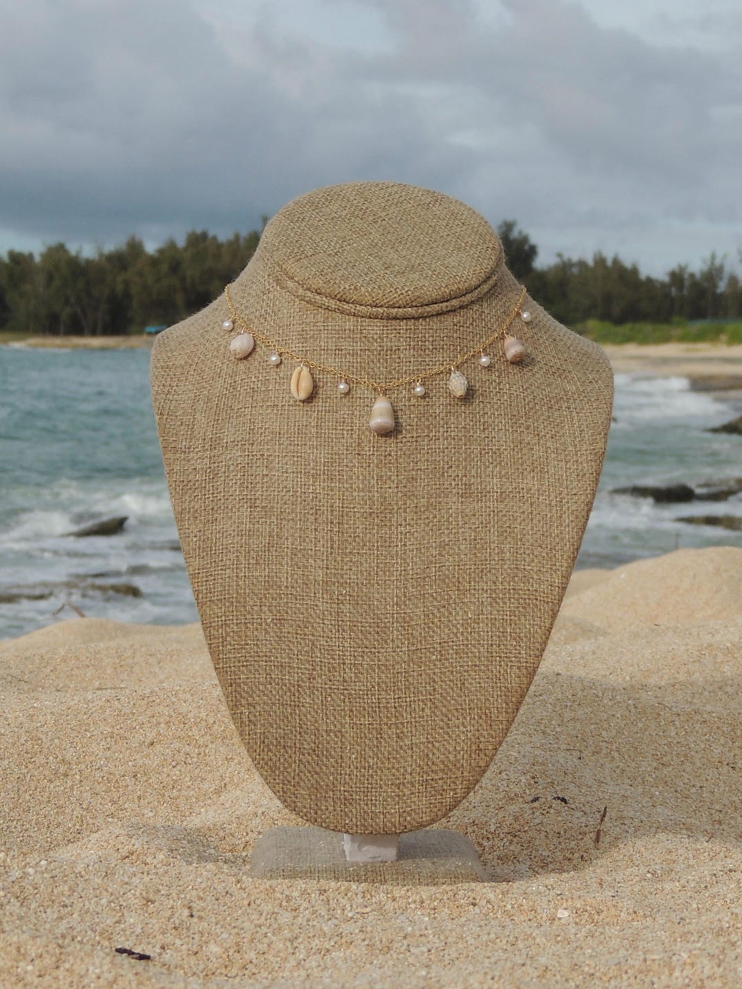 Hawaiian Shell Charm Necklace, 14kt Gold Filled, White Pearls, Mini ...